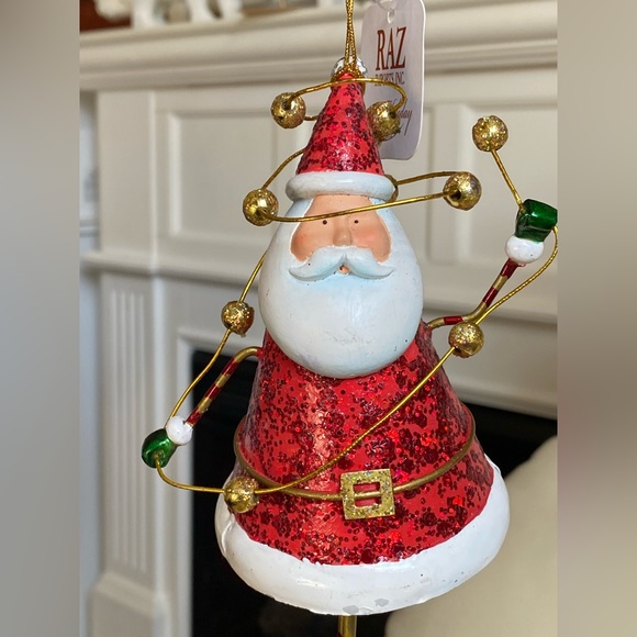 Holiday | Rare Raz Imports Red Glitter Santa Ornament Made Of Tin Metal ...